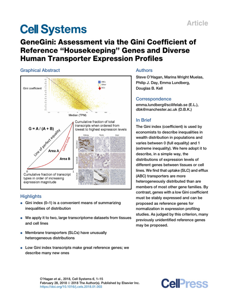 GeneGini- Assessment via the Gini Coefficient of Reference ‘‘Housekeeping’’ Genes and Diverse ...
