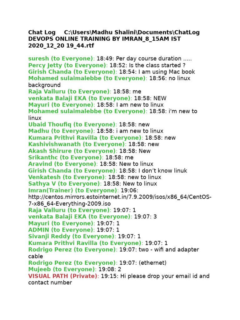 DevOps Training Chat Log 2020 | PDF