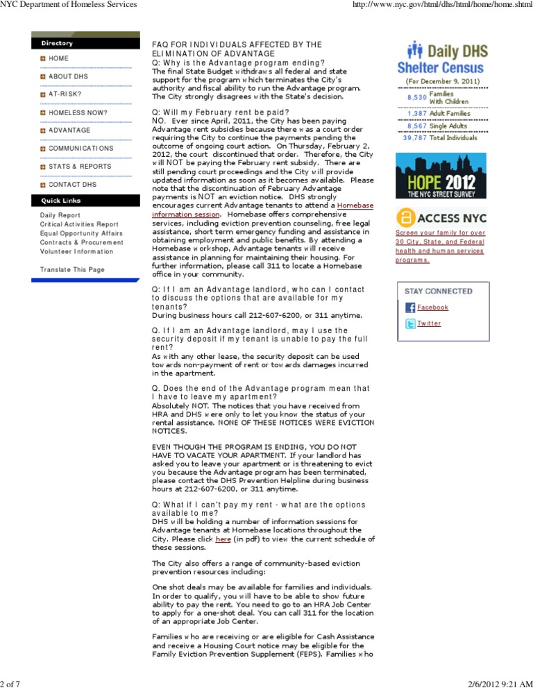 Advantage Program Termination FAQ | PDF | Eviction | Leasehold Estate