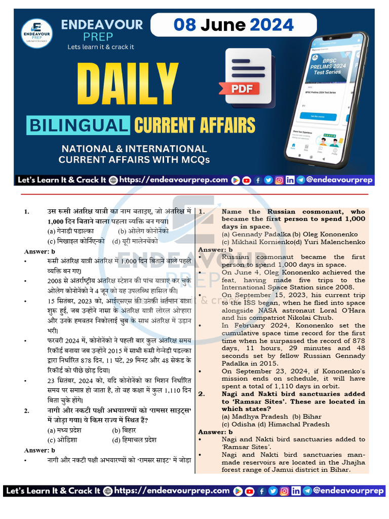 08 - June Bilingual Daily Current Affairs | PDF
