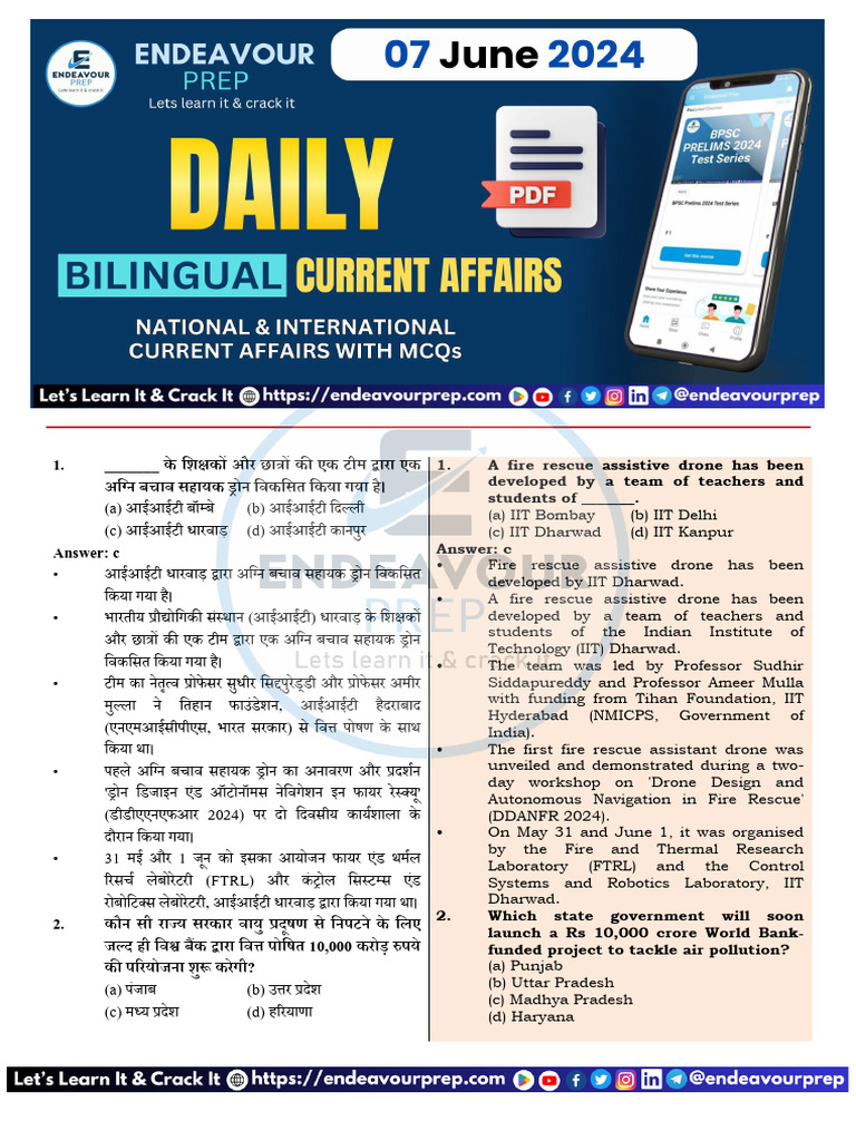 07 - June Bilingual Daily Current Affairs | PDF