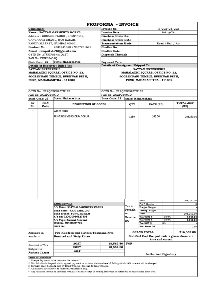 PROFORMA INVOICE 222 (1) | PDF | Cheque | Invoice