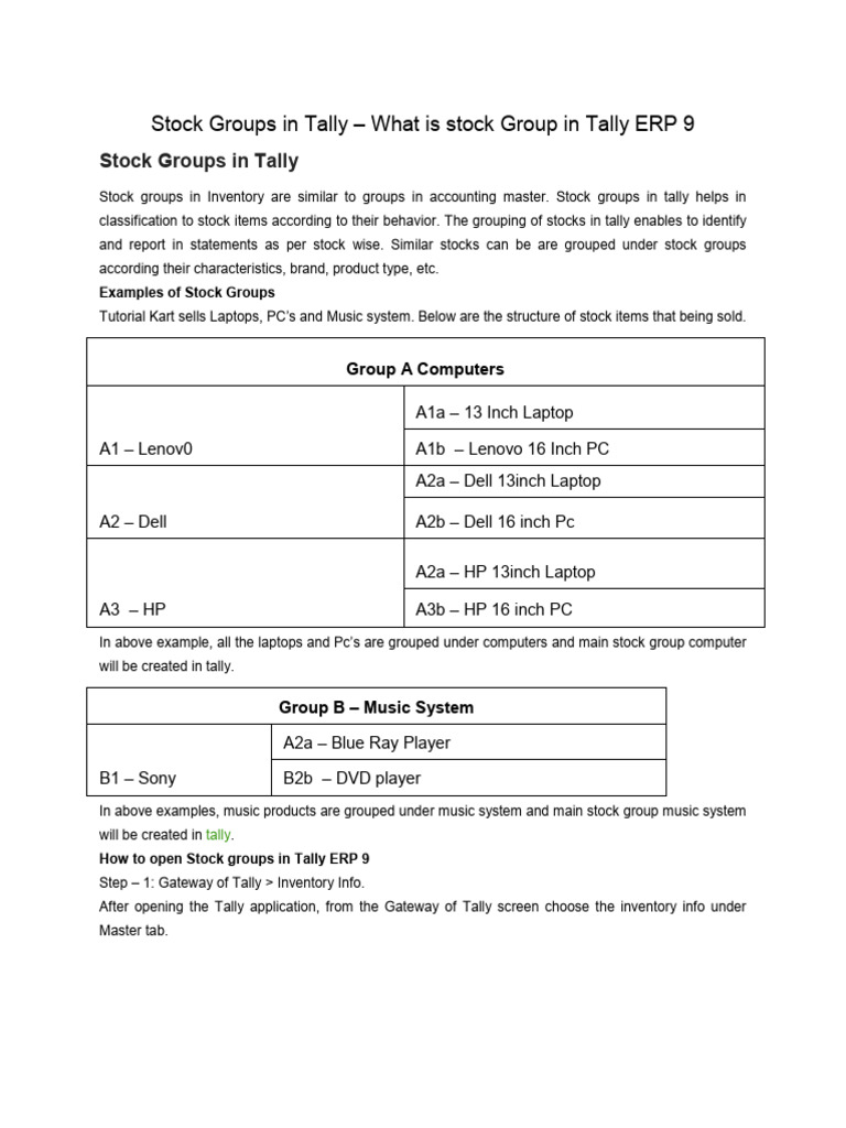 Creating Stock Groups in Tally ERP 9 | PDF | Warehouse | Inventory