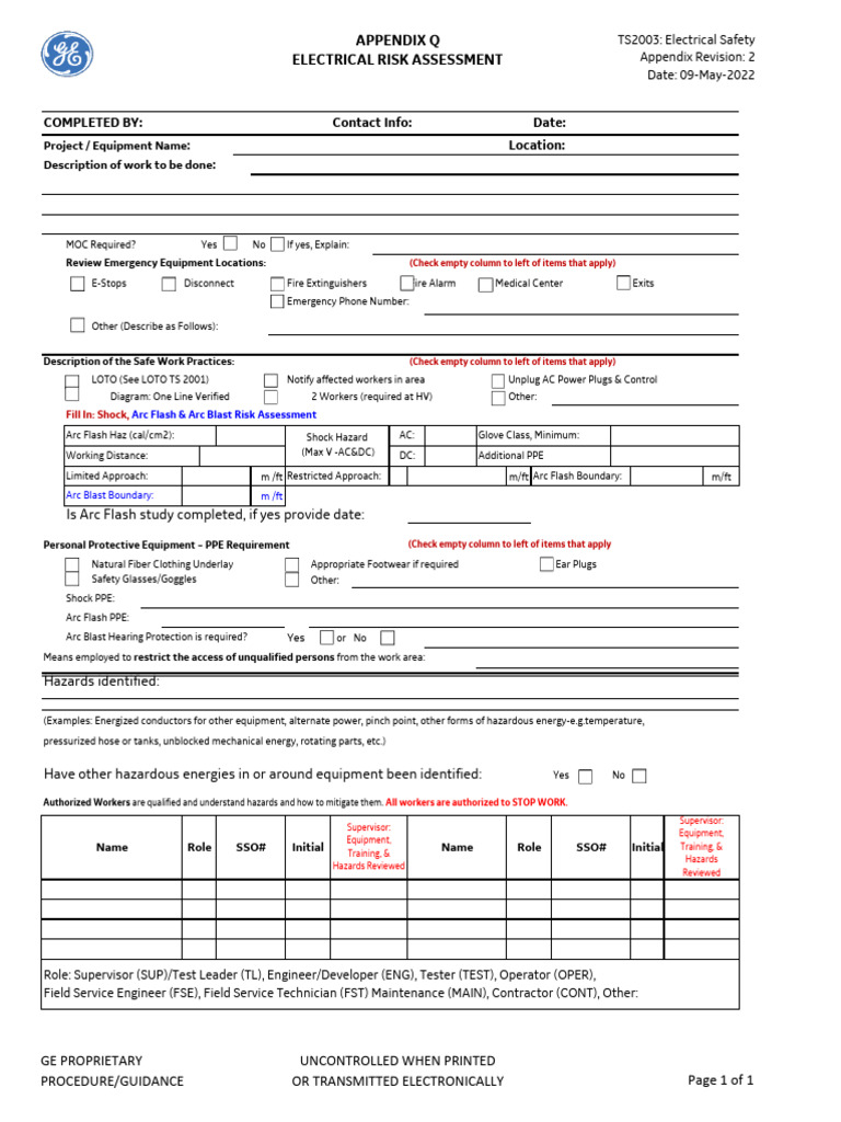 TS2003 App Q - Electrical Risk Assessment (v2) | PDF | Personal ...