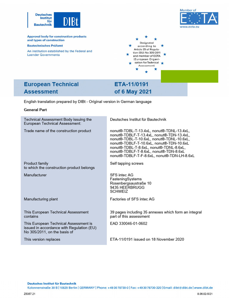TDBL Urezni Vijci Velike Čvrstoće - ETA - 11 - 0191 SFS EN 2021 | PDF ...