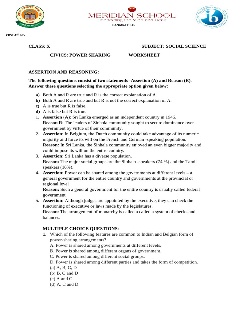 Civics Power Sharing Worksheet | PDF