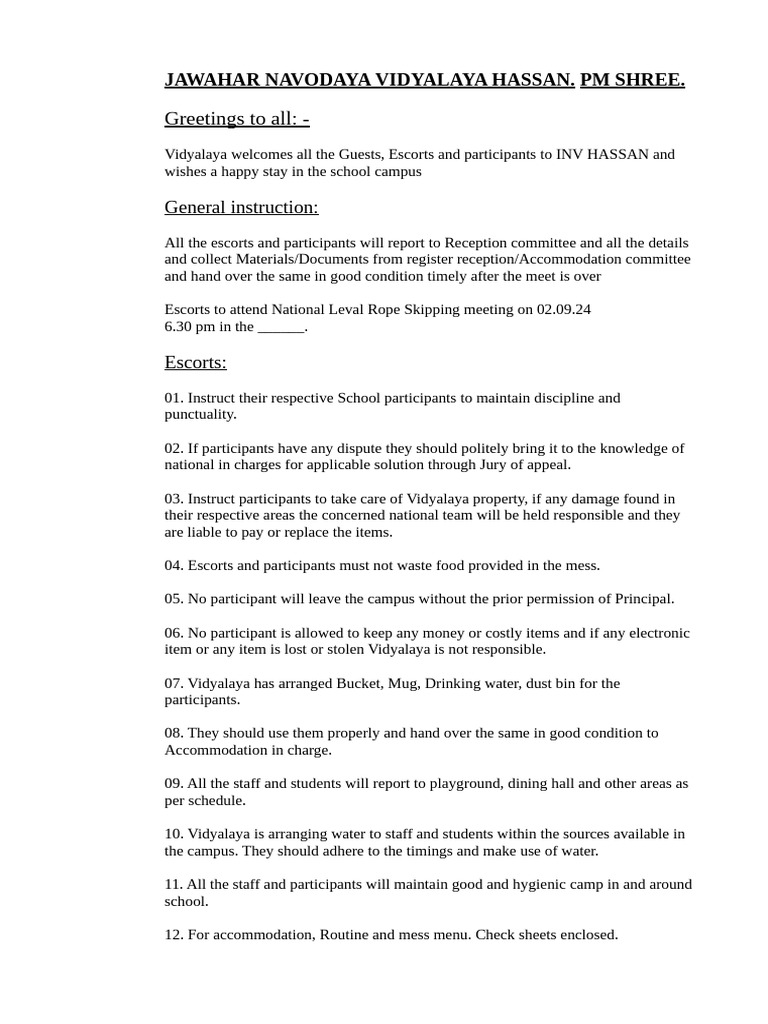 Arpitha Nationals Instruction | PDF