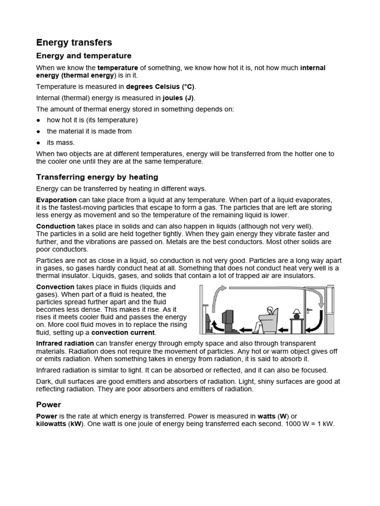 Year 8 Energy Transfers Summary Sheet | PDF | Thermal Conduction | Heat