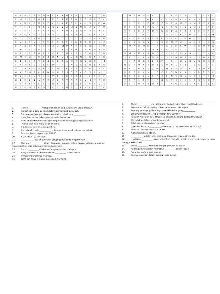 Teka Silang Kata Sukan Permainan 1 | PDF