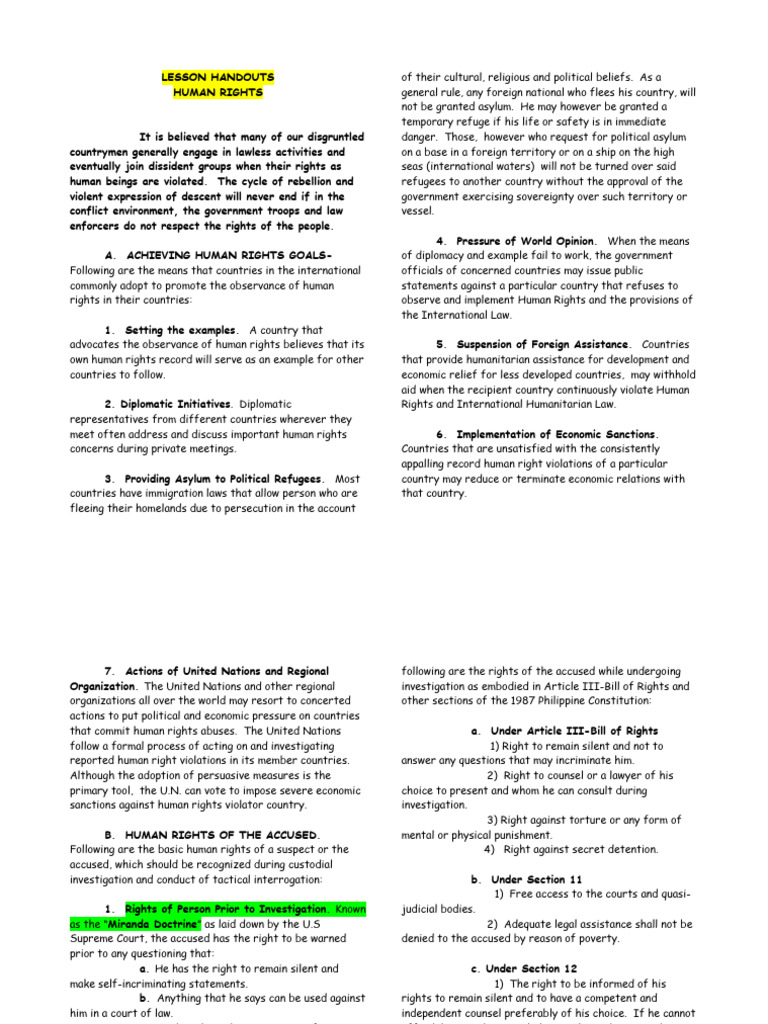 Lesson Handouts | PDF | Law Of War | Right To Silence