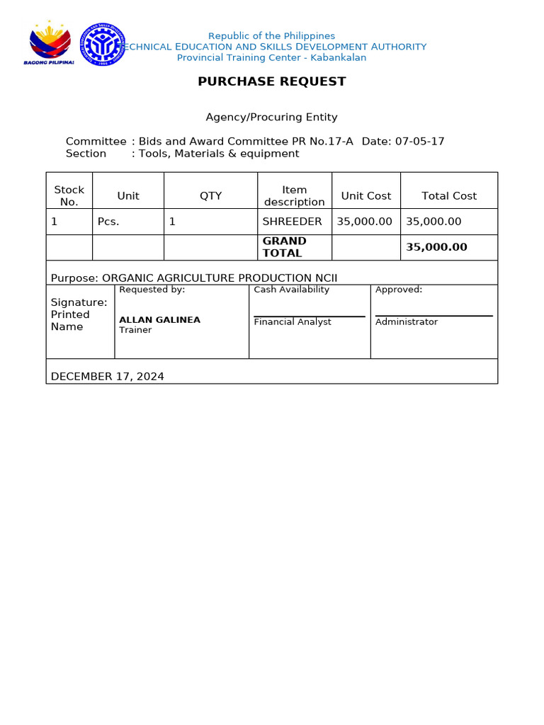 PURCHASE REQUEST | PDF