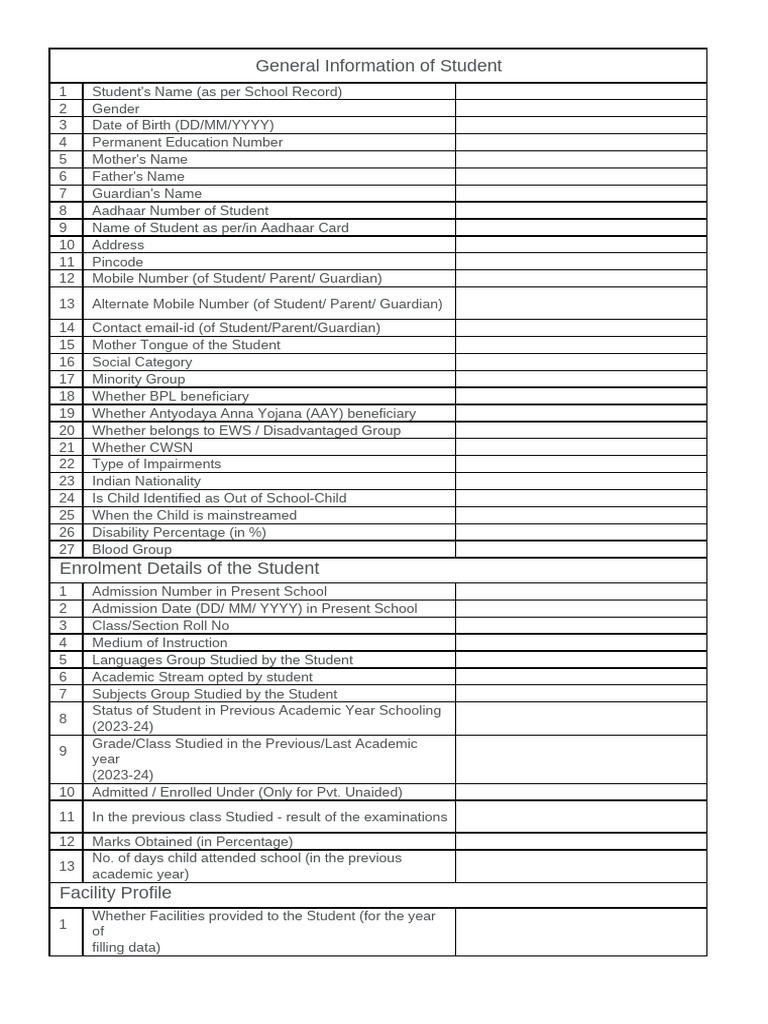 STUDENT DATA FORMAT | PDF | Attention Deficit Hyperactivity Disorder | Autism Spectrum
