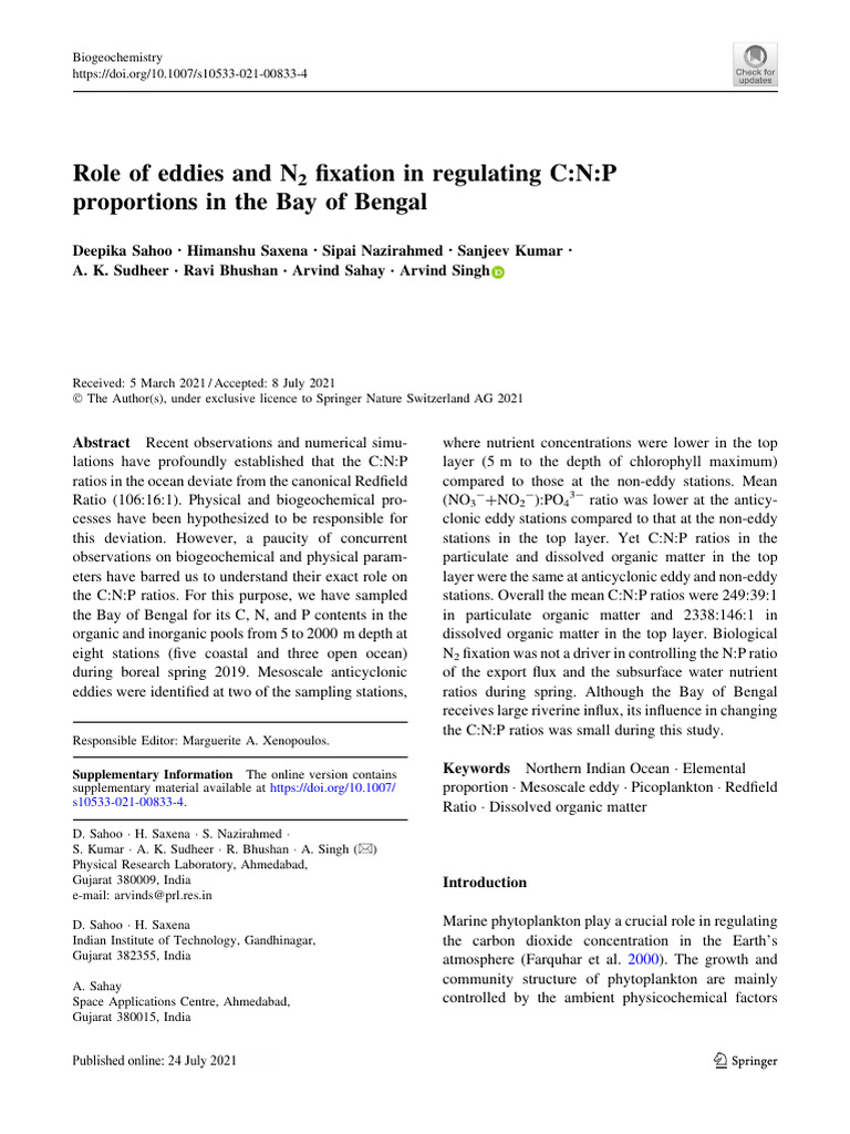 2021 Sahoo Biogeochemistry | PDF | Phytoplankton | Oceans