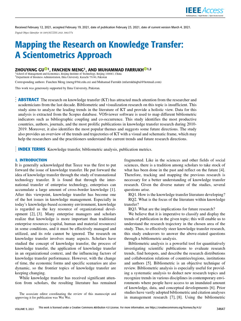 Mapping The Research On Knowledge Transfer A Scientometrics Approach ...