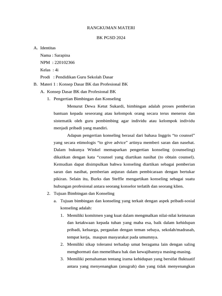 Rangkuman Materi BK | PDF