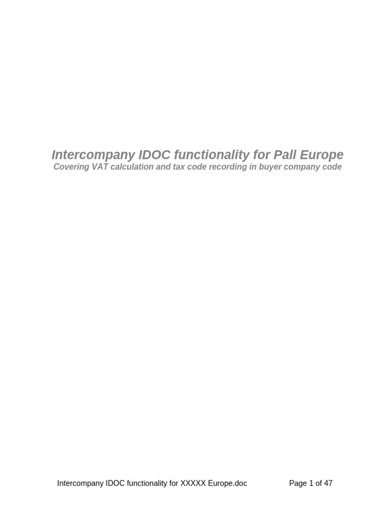 Intercompany IDOC Functionality For Pall Europe - Taxation | PDF ...