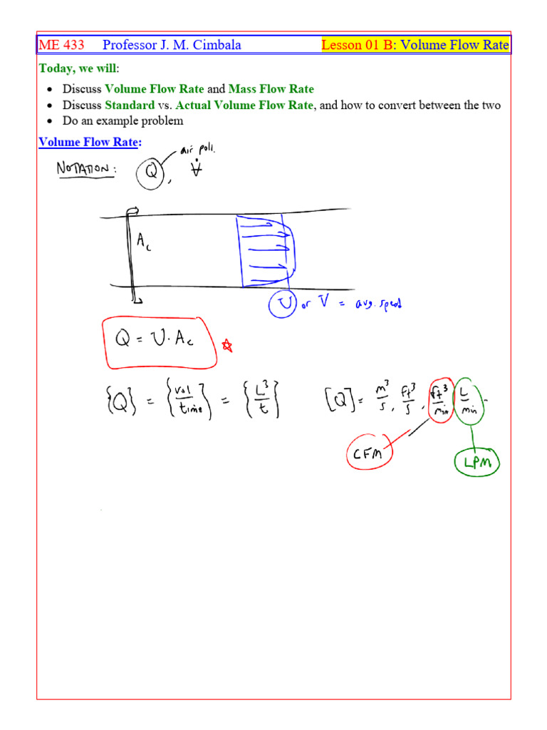 ME433 Lesson 01 B Volume Flow Rate | PDF