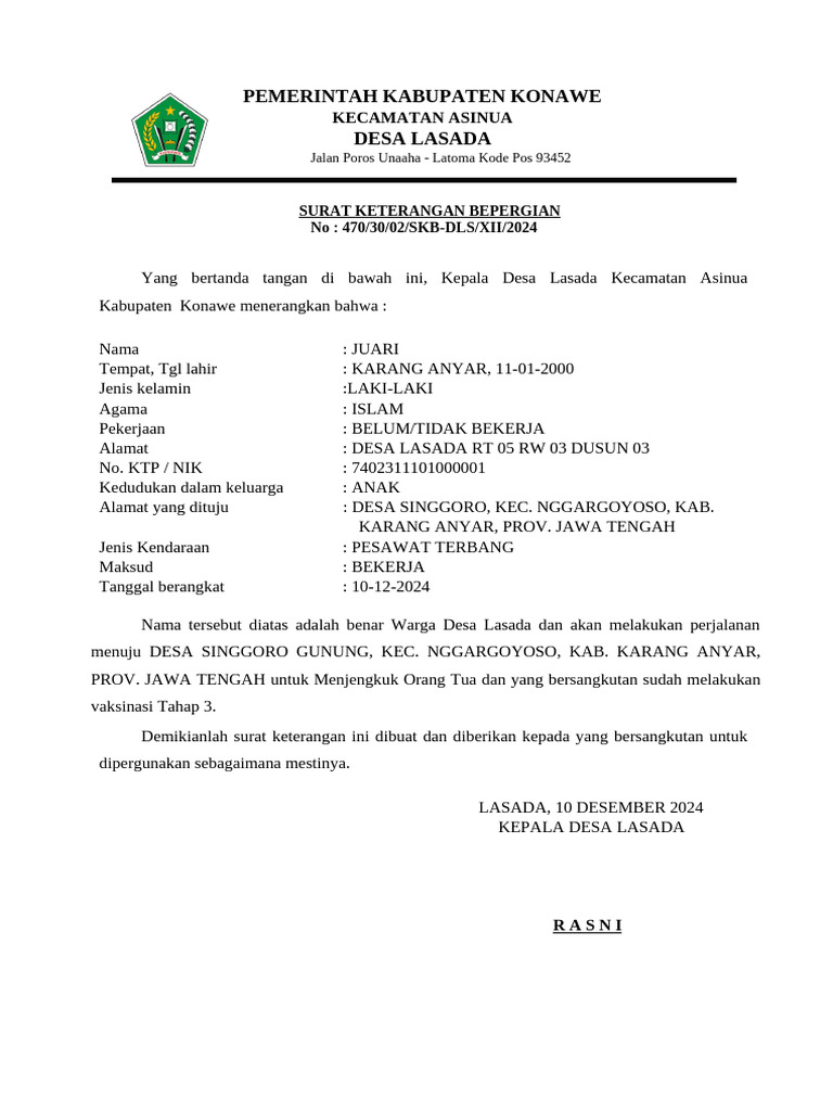 Surat Keterangan Bepergian | PDF