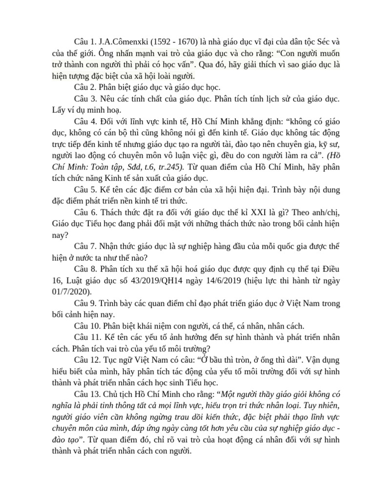 CÂU HỎI ÔN TẬP.GDH.K8.9 (1) | PDF