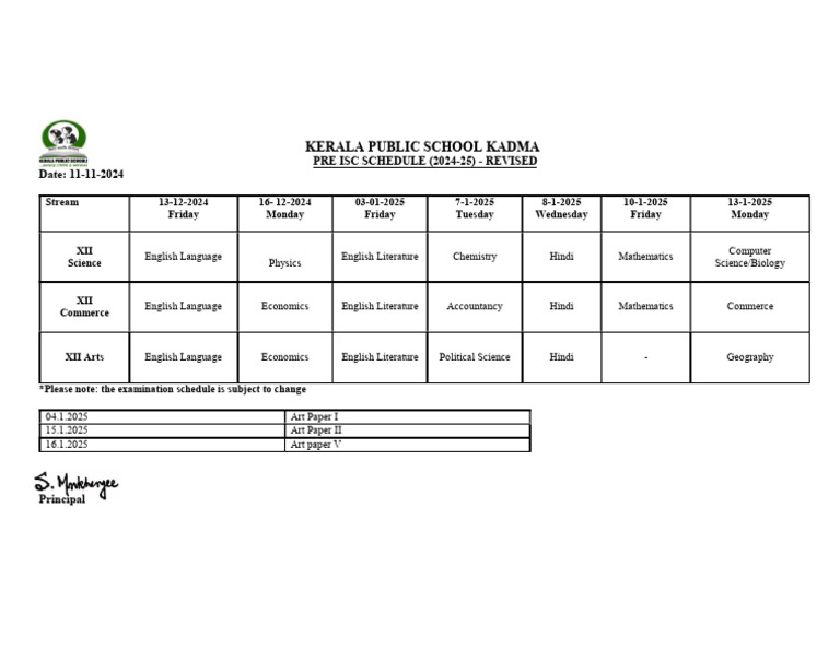 Pre - ISC Examination Schedule 2024 | PDF