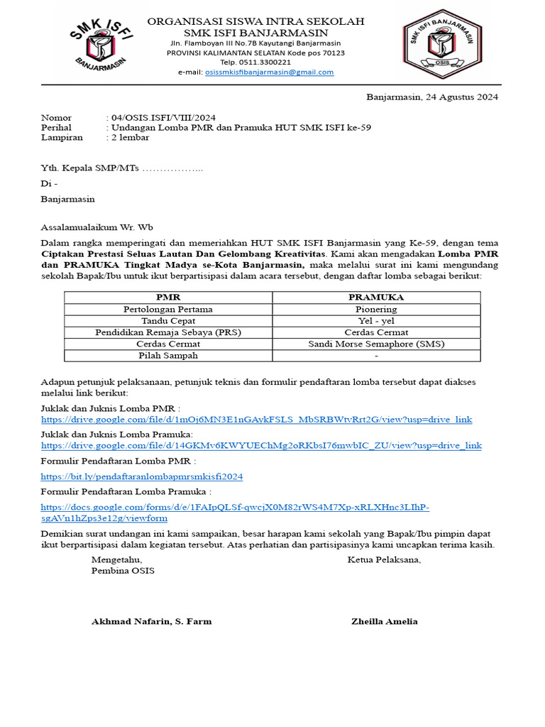 Undangan Lomba PMR dan Pramuka SMK ISFI | PDF