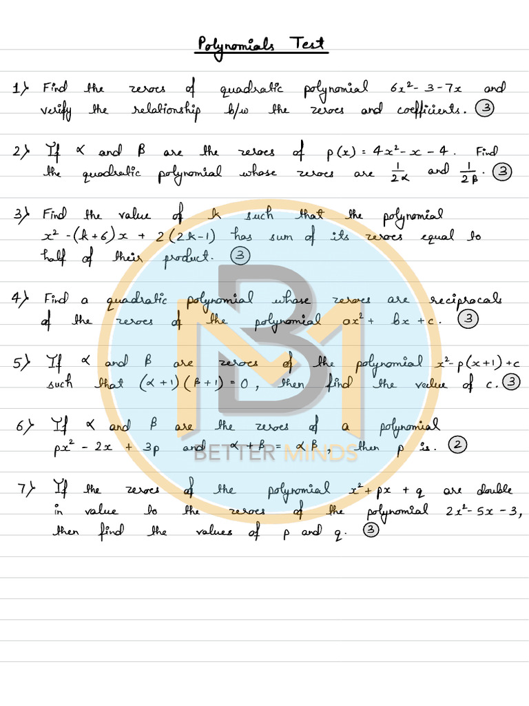 Polynomial Test Questions and Solutions | PDF | Polynomial ...