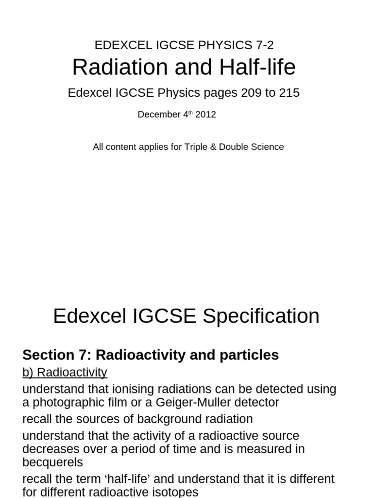 IGCSE Physics: Radiation & Half-Life Guide | PDF | Radioactive Decay ...