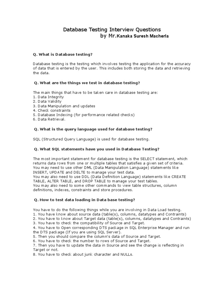 Database Testing Interview Questions Pdf Databases Sql 8612