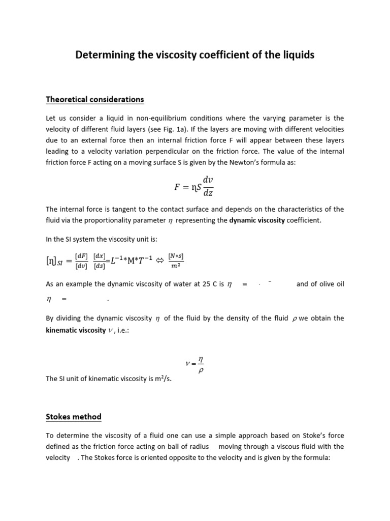 Week 02. Determination of The Coefficient of Viscosity-1 | PDF | Viscosity | Force