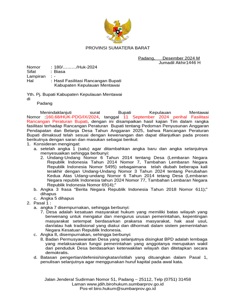 Peraturan Bupati TTG Pedoman Penyusunan Apb Desa 2025 | PDF