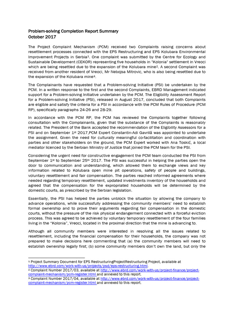 Kolubara Resettlement PSI Report | PDF | Justice | Crime & Violence