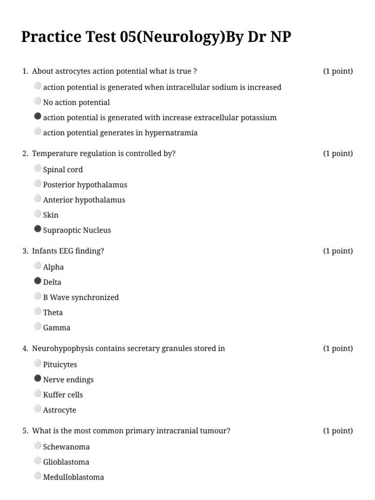 Practice Test 05 (Neurology) by DR NP | PDF | Cerebellum | Brain