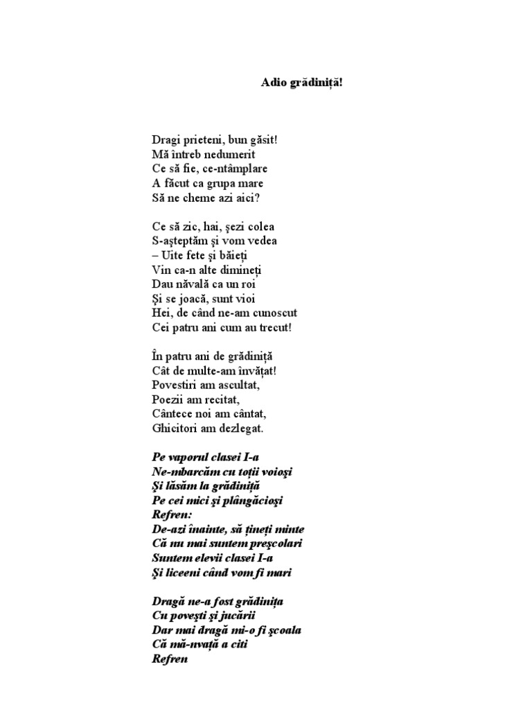Adio Gradinita | PDF