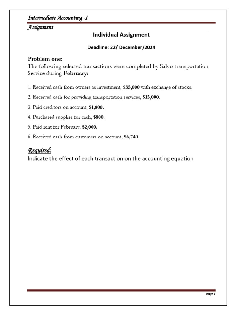 Assignment 1 Intermidate Accounting One | PDF