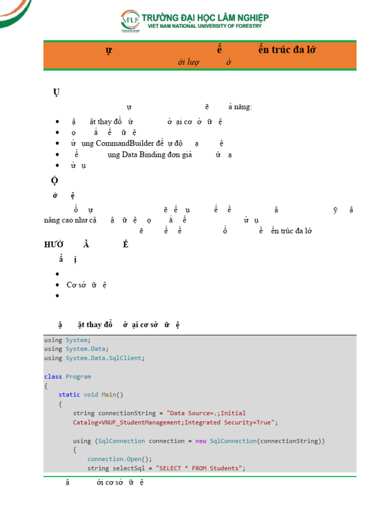 Lab04 - ADO.NET (tiếp) và Kiến trúc đa lớp-new | PDF