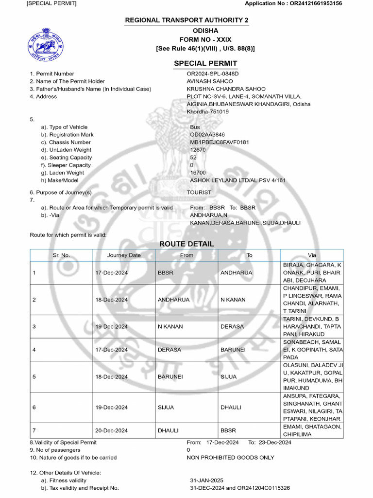 Tourist Bus Permit Details | PDF | Vehicles | Transport