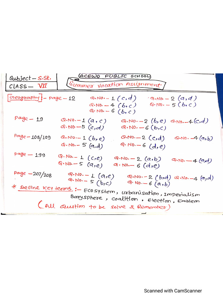 Summer Vacation Assignment Class -7 | PDF