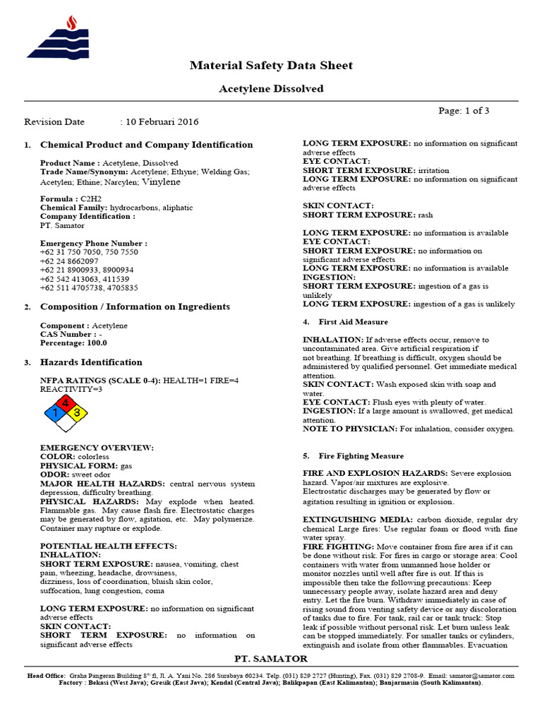 Msds Acetylene Uhp Sgi | PDF | Water | Combustion