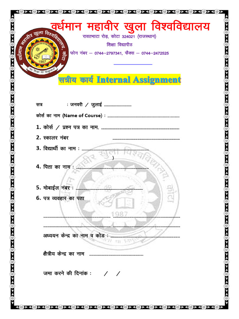Vmou Assignment Fornt Page | PDF