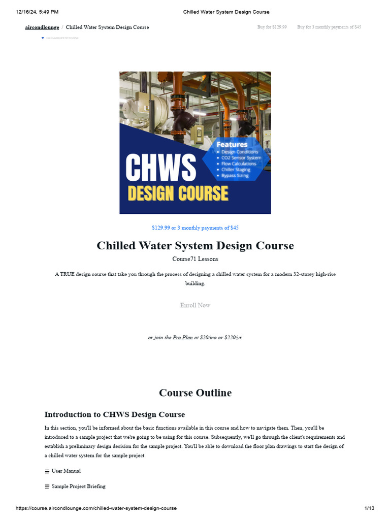 Chilled Water System Design Course | PDF | Duct (Flow) | Pump