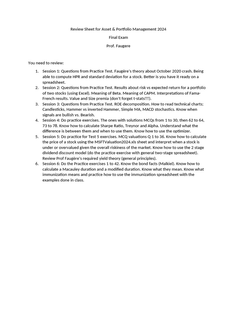 Review Sheet For Final Exam | PDF