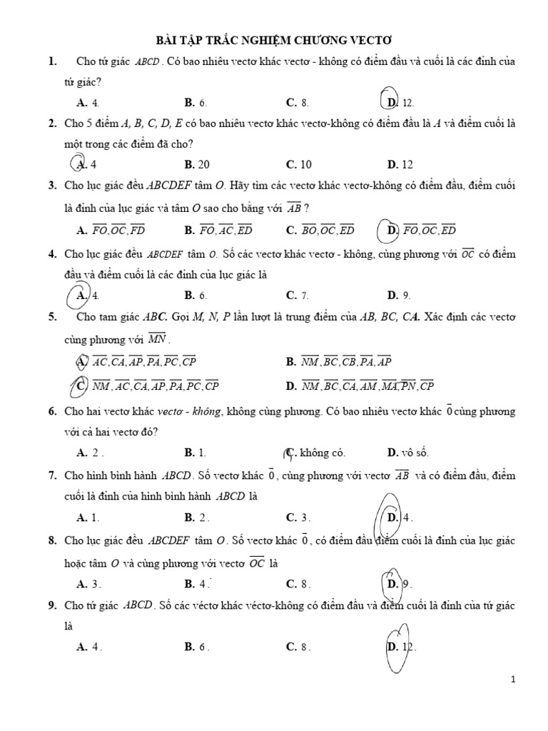 Trac Nghiem Vecto Lop 10 | PDF