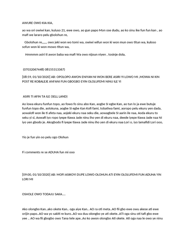 Awure Owo Kia Kia, | PDF