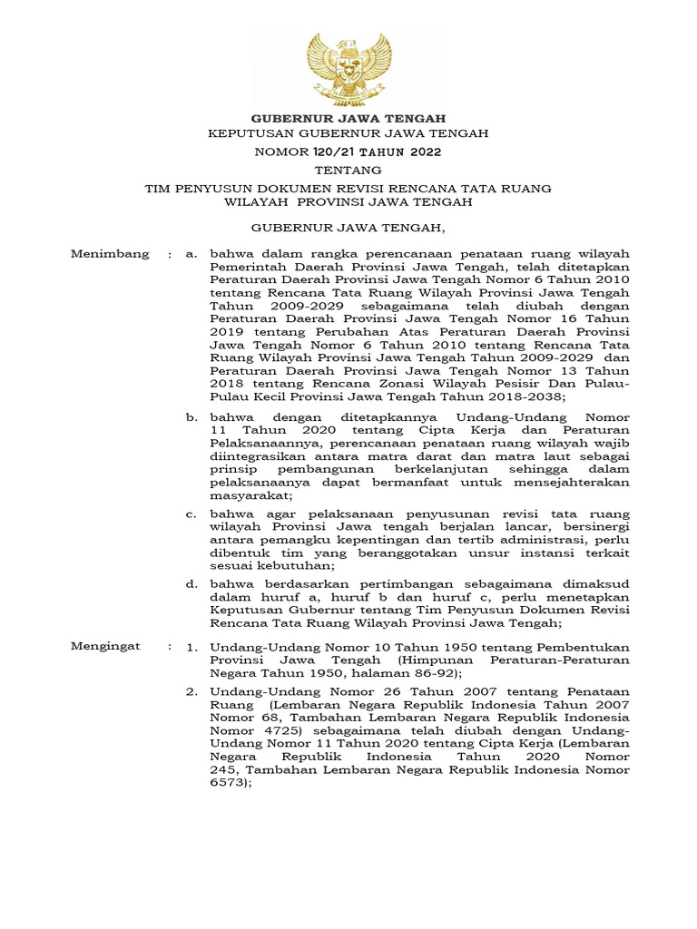 SK Tim Penyusun RTRW Prov Jateng | PDF