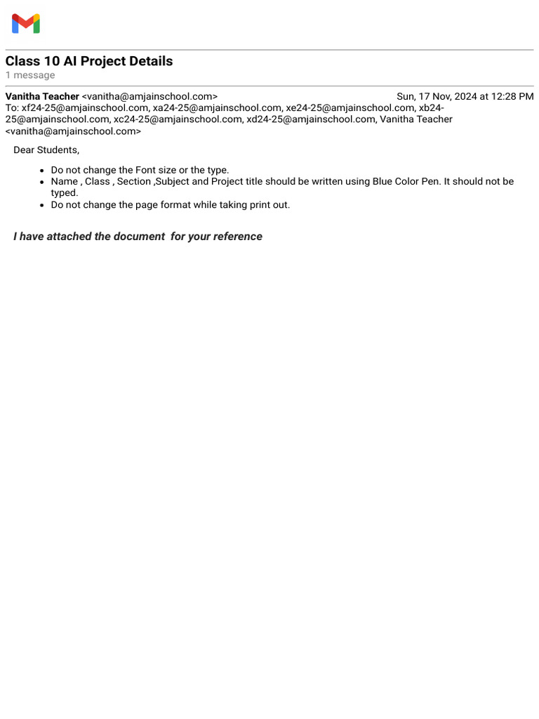Gmail - Class 10 AI Project Details (1) | PDF