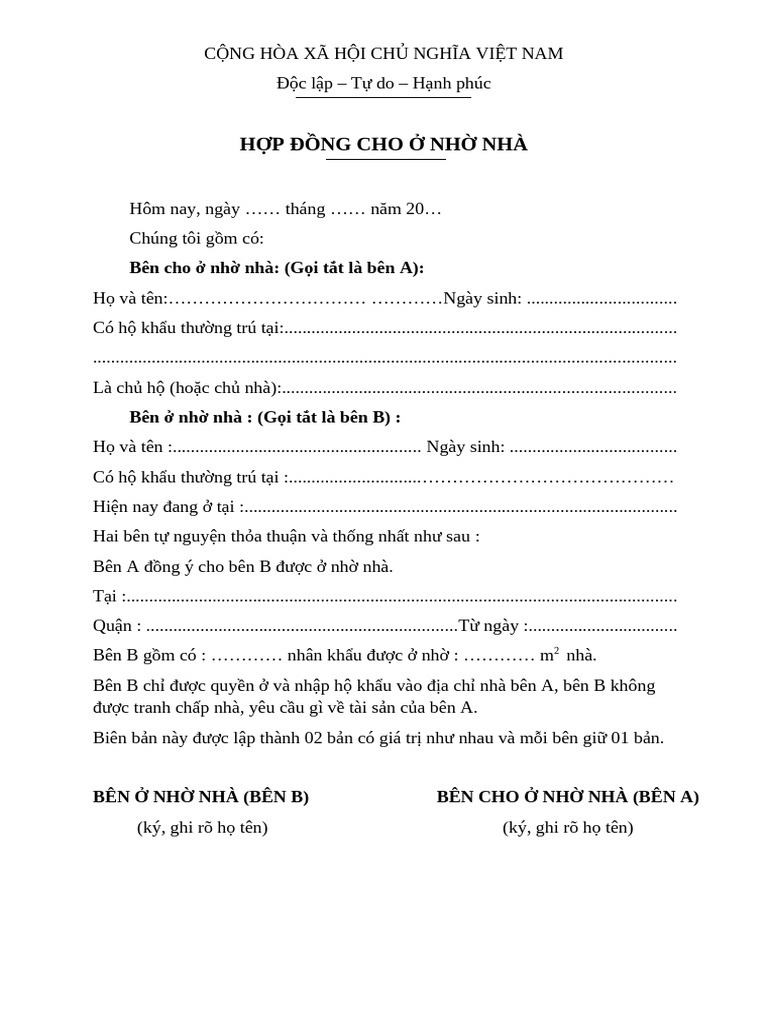 Mau Hop Dong o Nho - 0705084530 | PDF