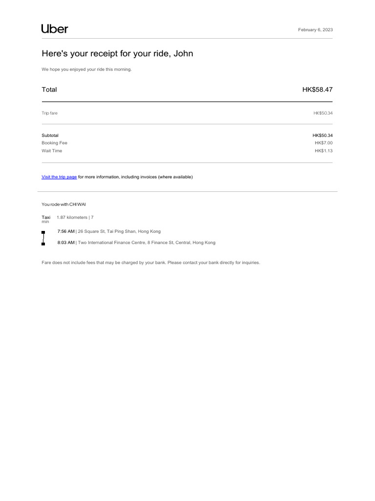 Taxi Ride Receipt for John | PDF