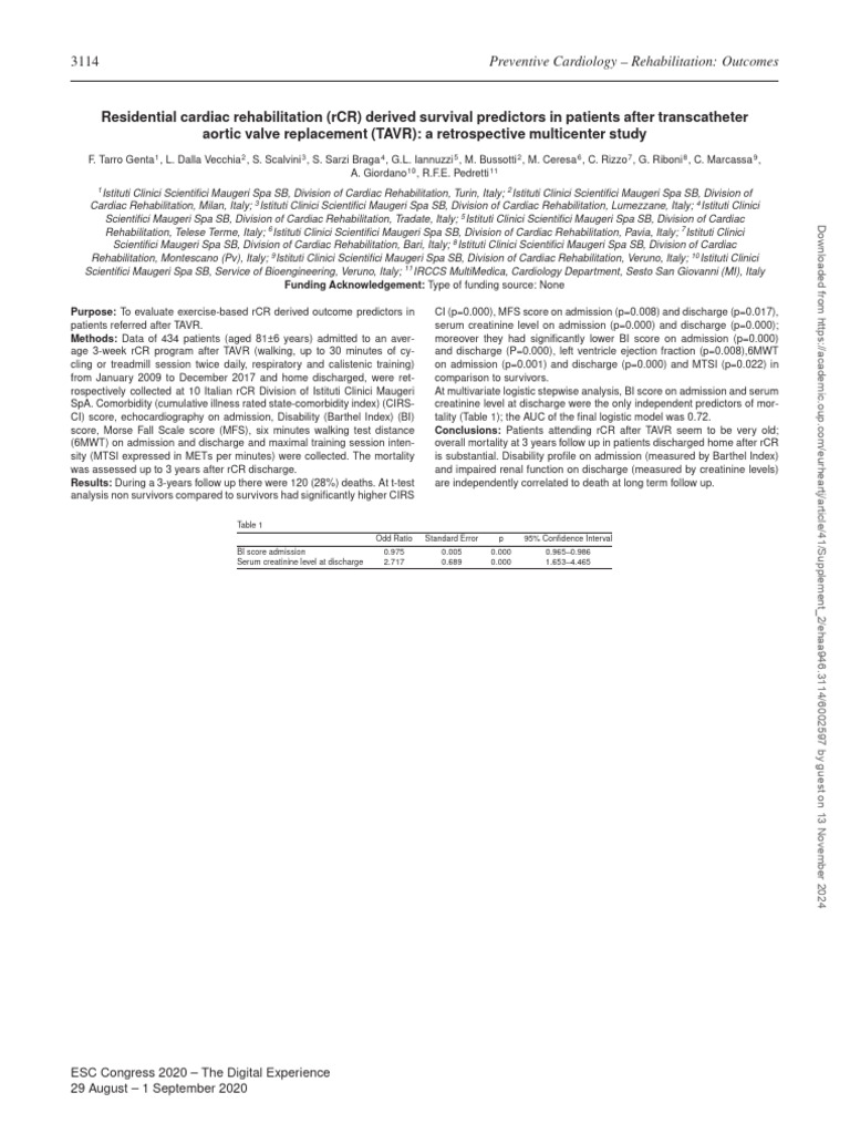 Taro Genta 2019 Studiu Predictori Mortalitate | PDF | Cardiology | Heart