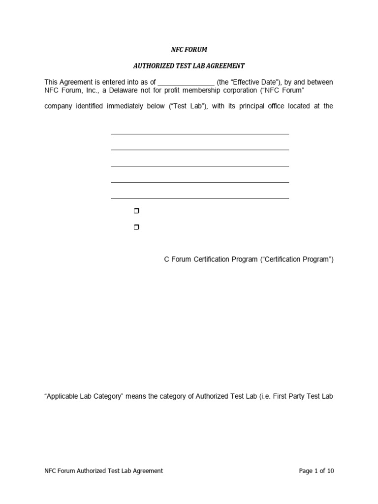 Subcontract NFCForum-Standard-Test-Lab-Agreement | PDF | Indemnity ...