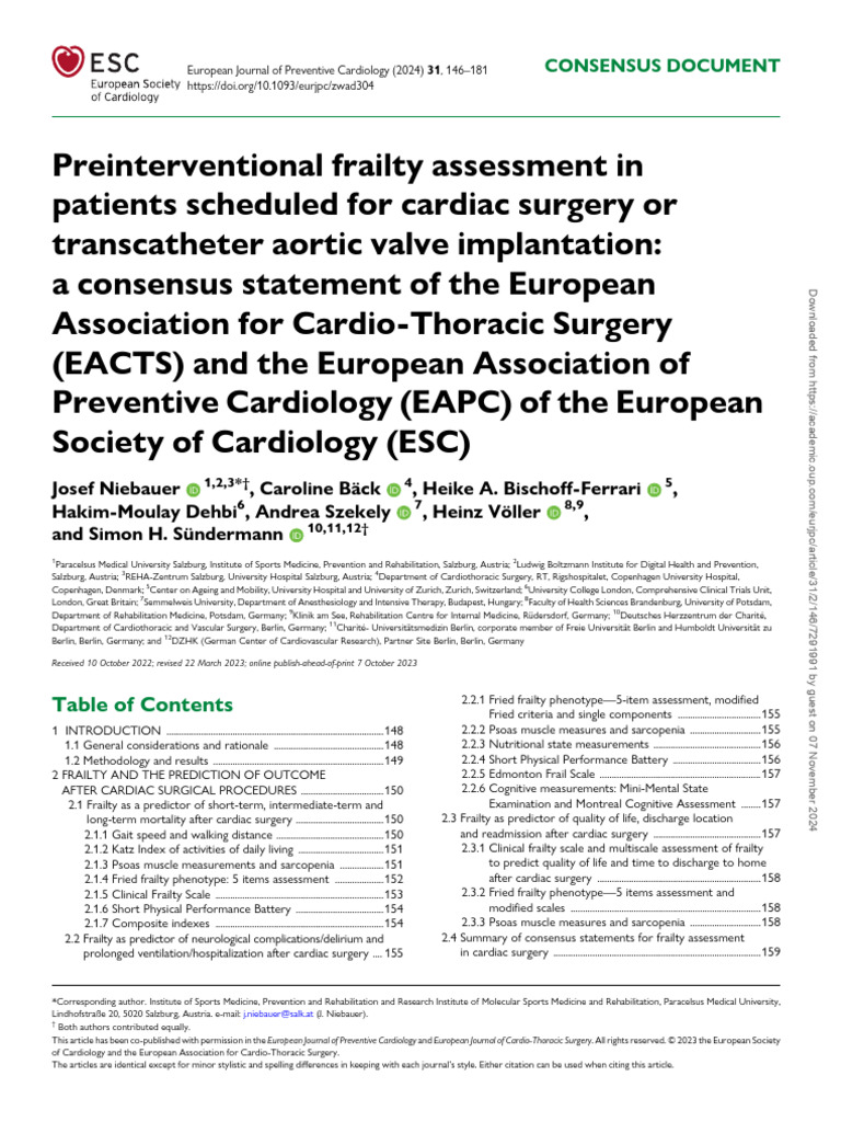 Frailty Assessment in Cardiac Surgery | PDF | Surgery | Cardiac Surgery